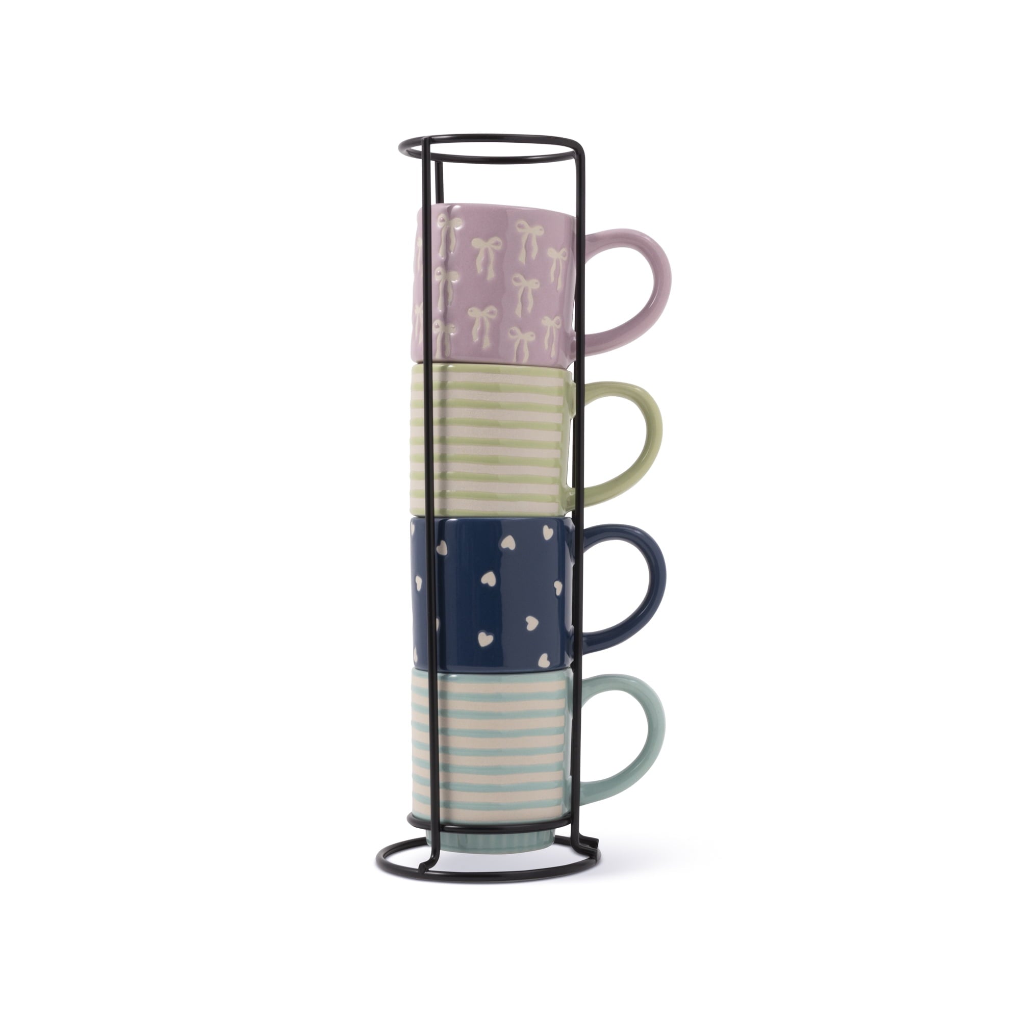 Thyme & Table 3 fl oz Stoneware Stacking Espresso Mugs with Wire Rack ...